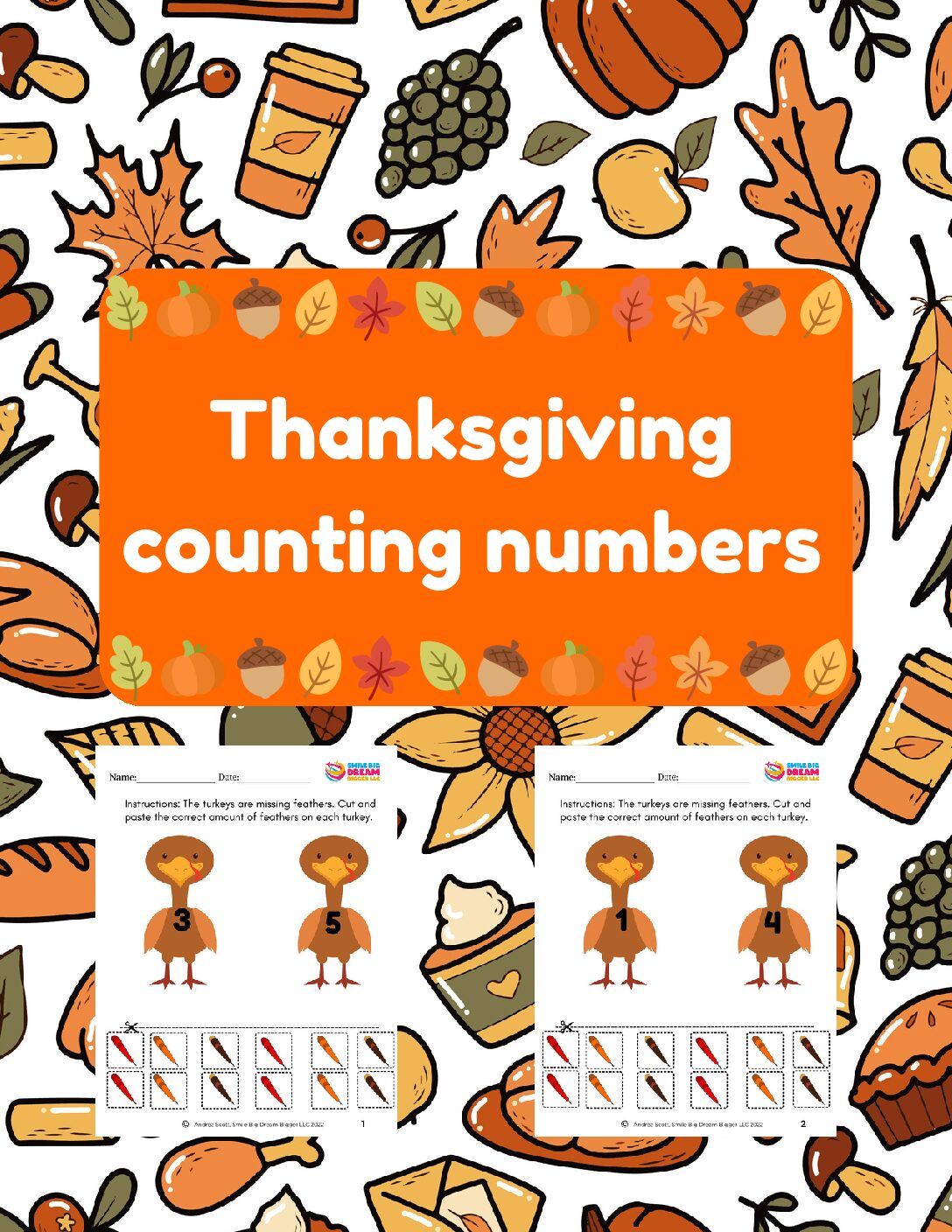 Thanksgiving Counting Numbers Worksheet - Smile Big Dream Bigger