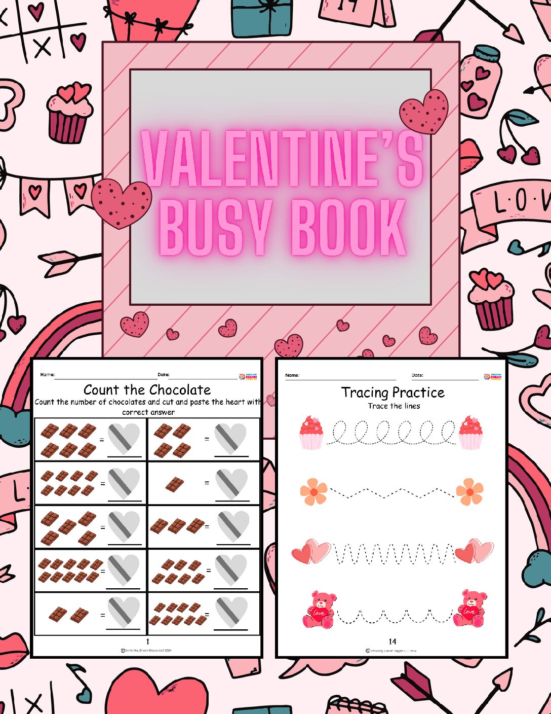 PreK Valentine's Day English/Spanish Busy Book: Count, Match, Trace and ...